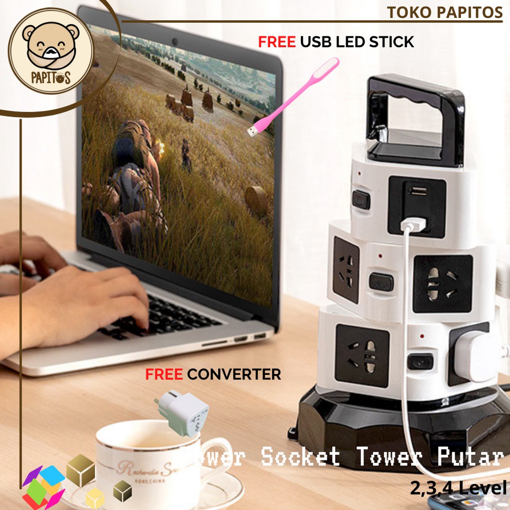 Jual Power Socket Tower Putar | 3 Level | Shopee Indonesia
