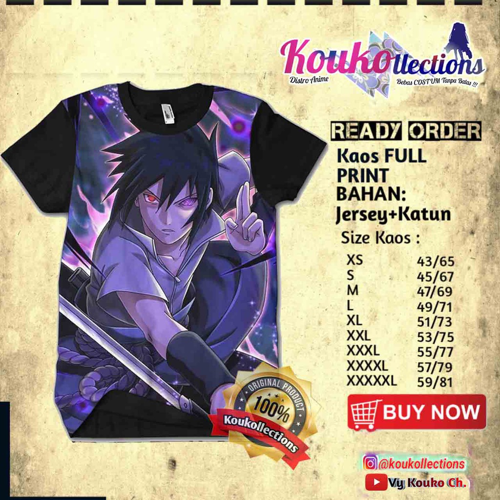 Jual Kaos 3D Anime Sasuke Uchiha Rinegan sharingan pakaian pria dan ...