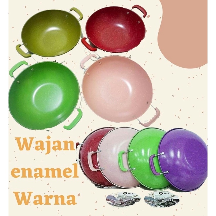 Jual WAJAN KUPING ENAMEL 34CM | 36CM PANCI GAGANG HITAM WARNA WARNI ...