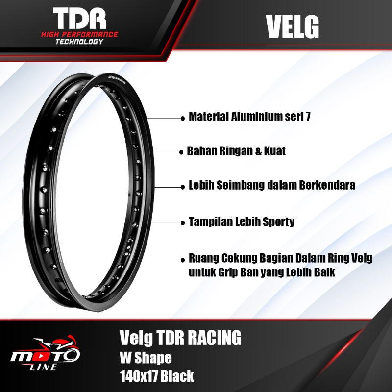 Jual velg tdr racing w shape 140-17 black | Shopee Indonesia