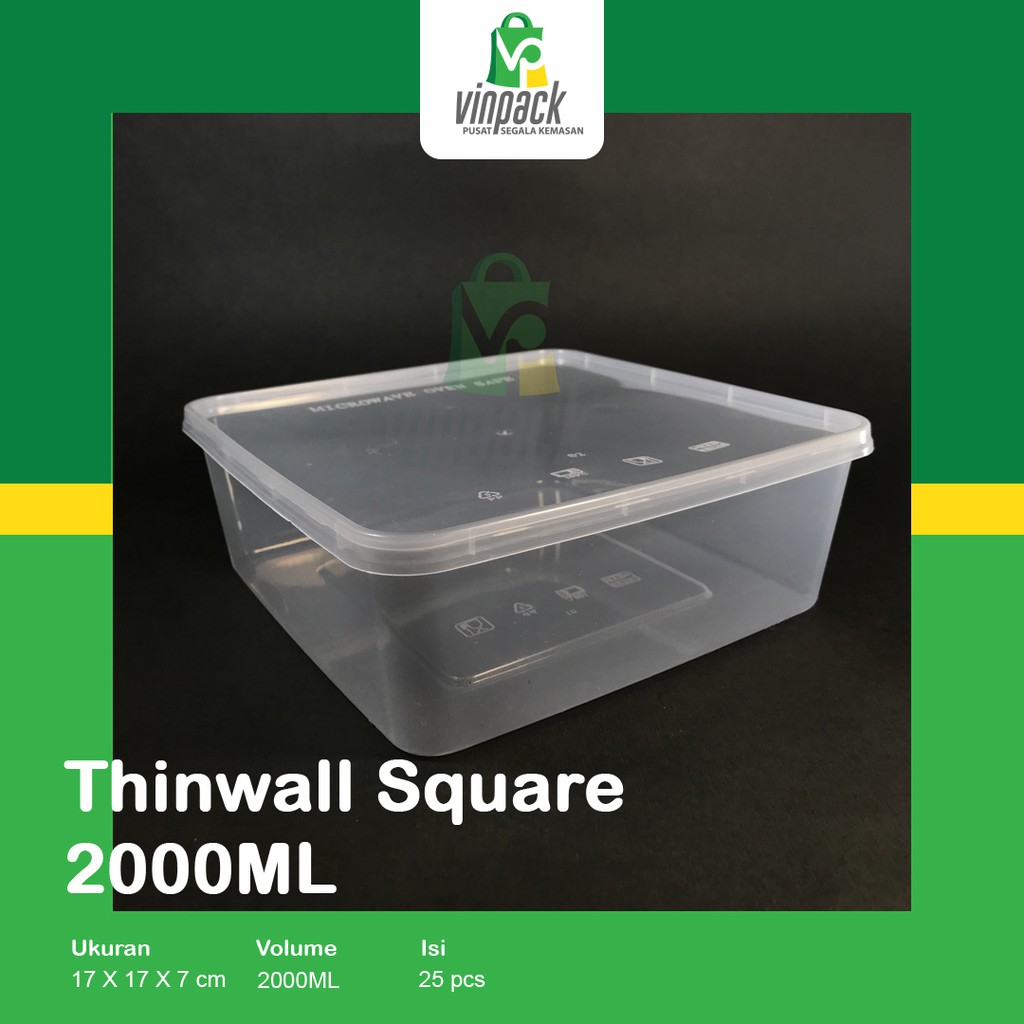 Jual Thinwall/ Kotak Persegi/ Box Makan Plastik (SQ/Persegi) 2000ml ...