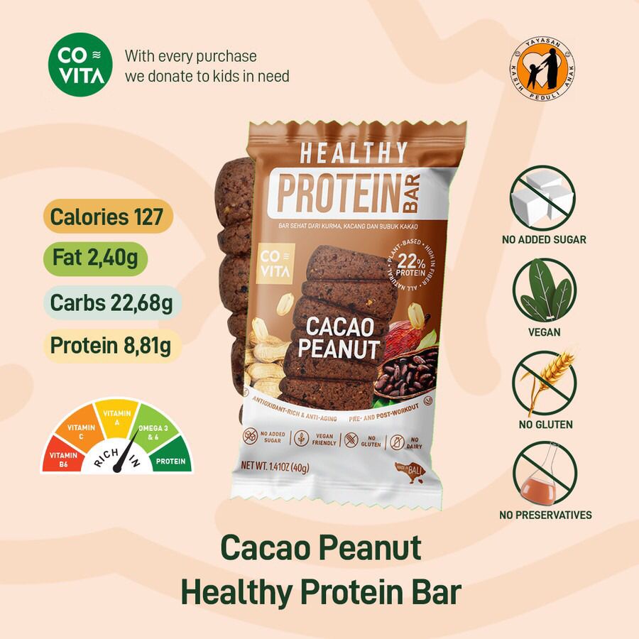 Jual Covita Healthy Protein Bar Cacao Peanut - Cemilan Sehat 40g ...