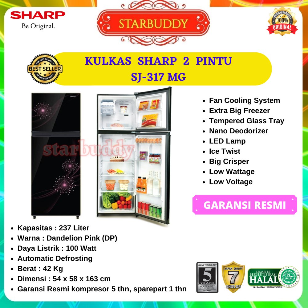 Jual KULKAS SHARP SJ-317 MG, SJ317, SJ 317 MG, 317 MG 2 PINTU MOTIF DANDELION | Shopee Indonesia