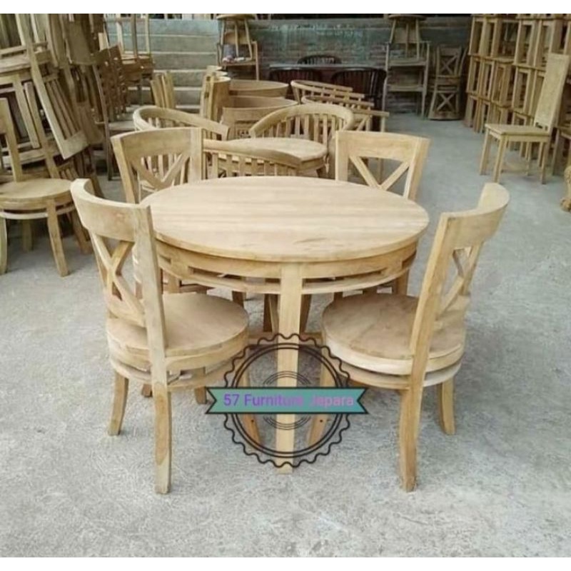 Jual Meja Makan Bundar 4 Kursi Kayu Jati Jepara - Mentahan | Shopee Indonesia