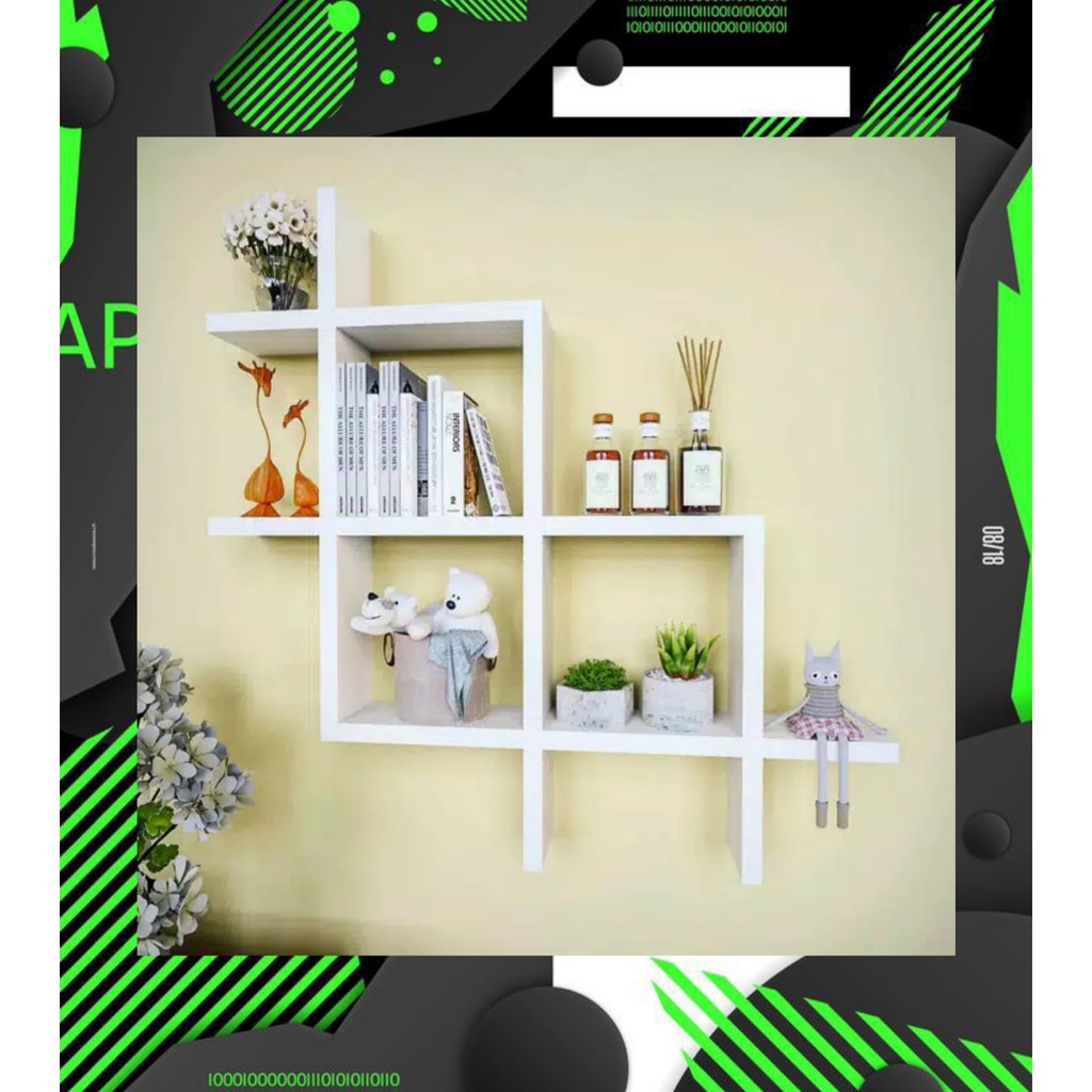 Jual rak dinding flat set minimalis nempel kayu putih coklat hitam ...