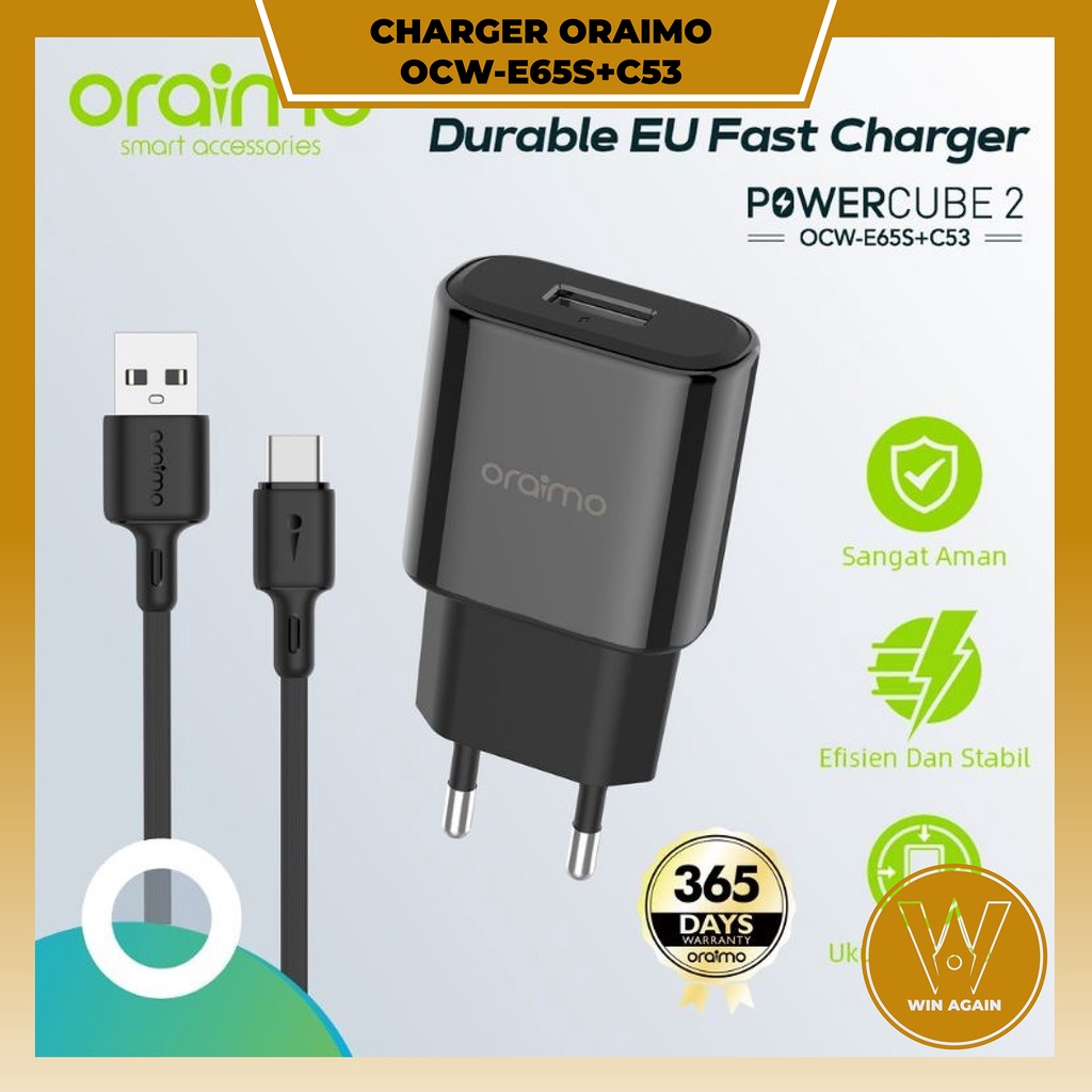 Jual CHARGER ORAIMO POWERCUBE 2 OCW-E65SC dengan Kabel Data Type-C Fast ...