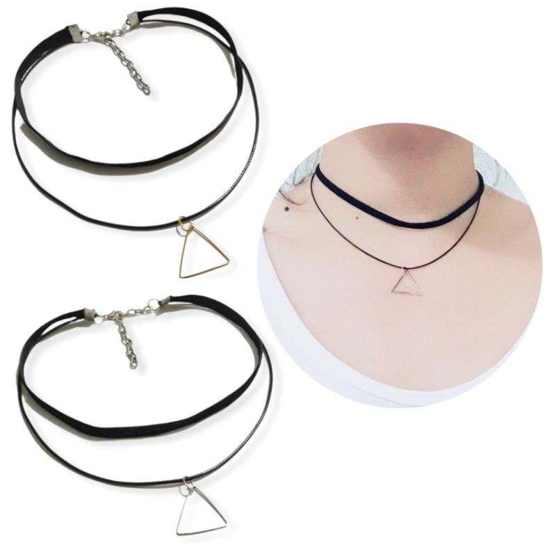 Jual Black Double Layer Triangle Velvet Choker Necklace Kalung Segitiga ...