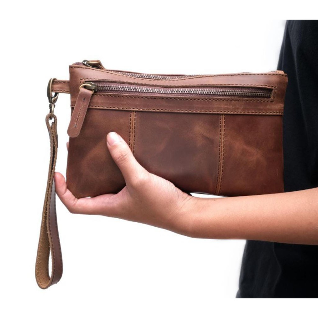 Jual ⭐⭐⭐⭐⭐ Tas Handbag Kulit Asli Unisex, Pouch Kulit Asli, Handbag ...