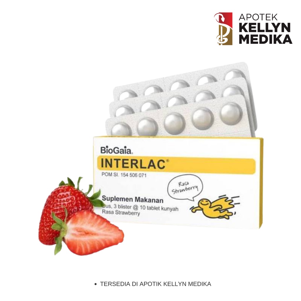 Jual INTERLAC STRAWBERRY / SUPLEMEN MAKANAN BIOGAIA INTERLAC TABLET ...