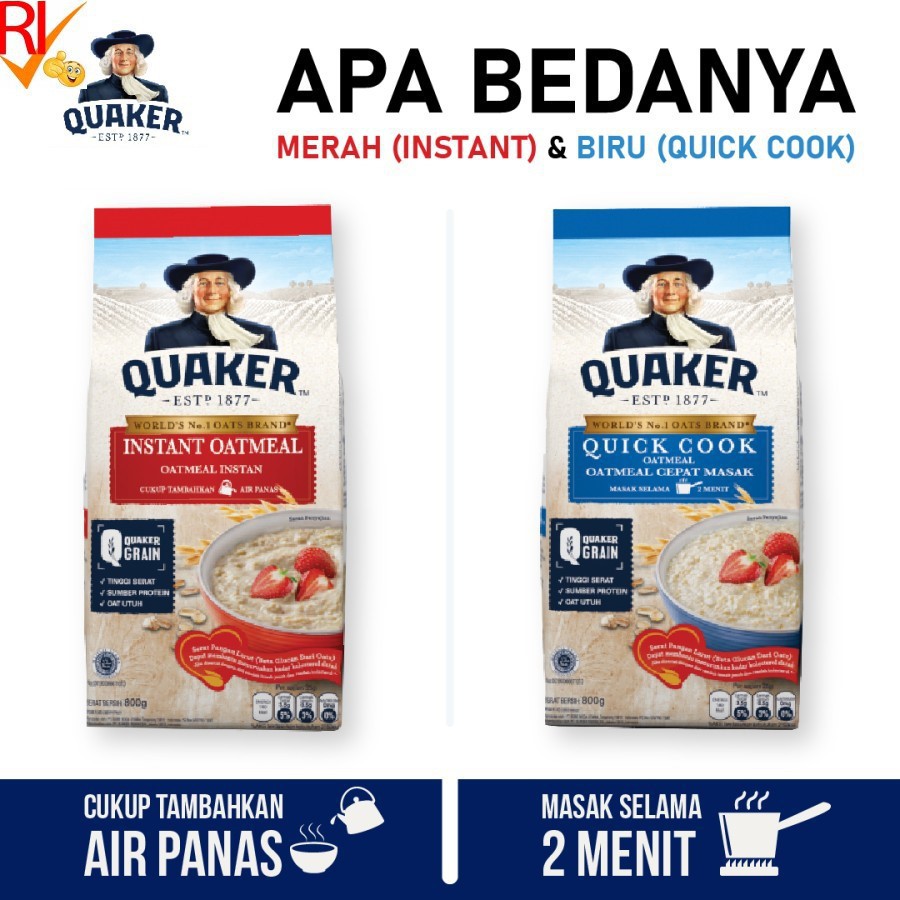 Jual QUAKER INSTANT OATMEAL / QUICK COOK KEMASAN 800gr / 200gr | Shopee ...
