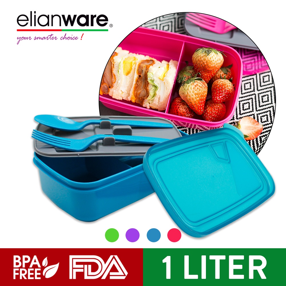 Jual Elianware Lunch Box Container With Fork & Spoon Bento Lunchbox (1 ...