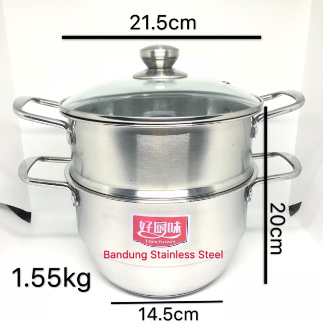 Jual panci steamer kukus 22cm 2 susun sup soup pot stainless steel tebal | Shopee Indonesia
