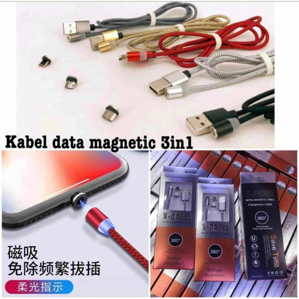 Jual Kabel data magnet 3in1 (mirco/ type c kabel data magnetnic ...