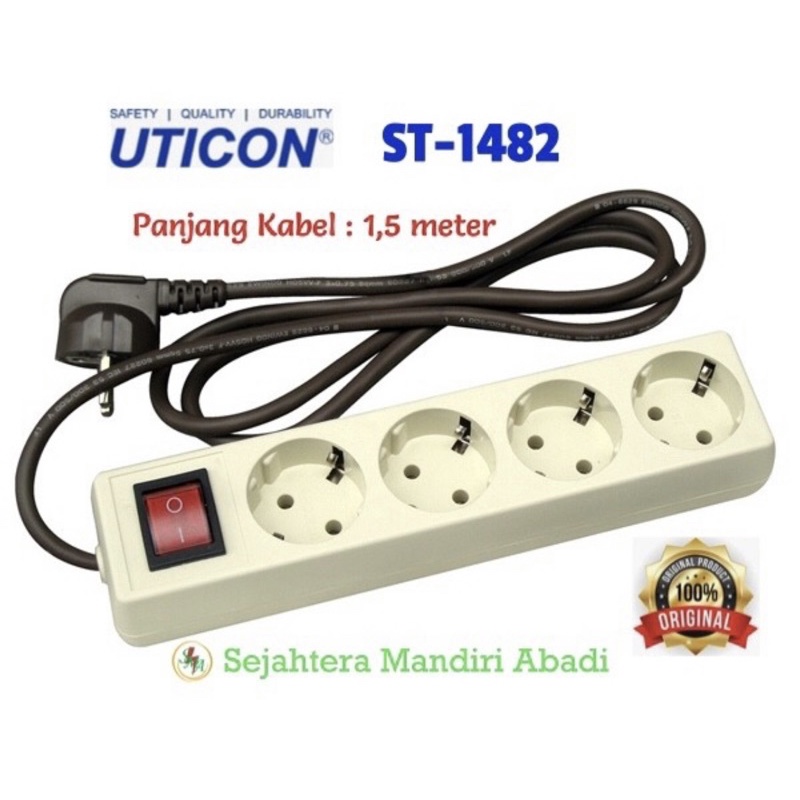 Jual Stop Kontak Arde 4 Lubang Uticon ST-1482 Saklar Lampu + Kabel 1,5 m | Shopee Indonesia