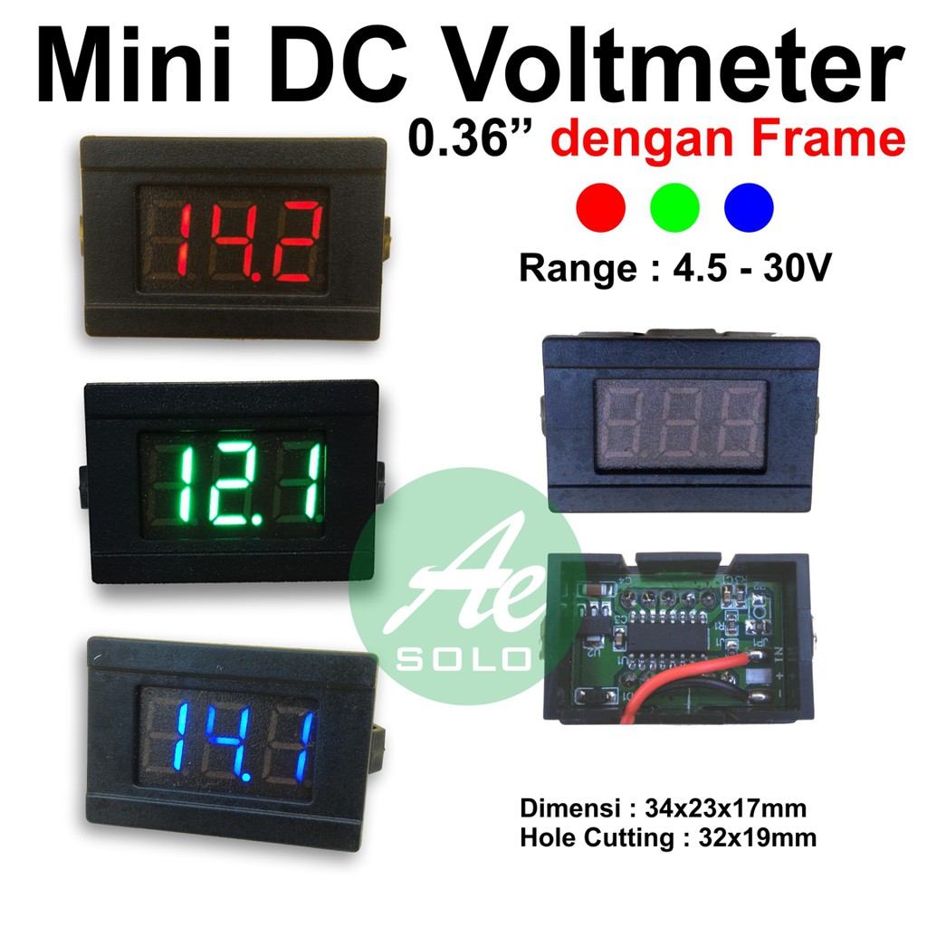 Jual Mini DC Voltmeter dengan Frame 0.36" 4.5-30V DC 2 Kabel Volt Meter ...