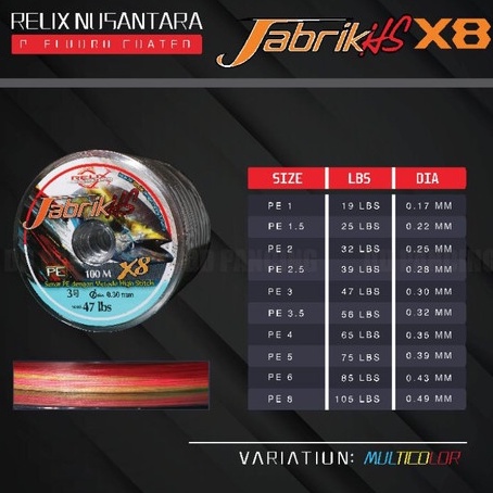 Jual PE. RELIX NUSANTARA JABRIK HS X8 (Color MULTICOLOR) 100m Conecting ...