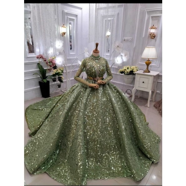 Jual Gaun mewah green sage | Shopee Indonesia