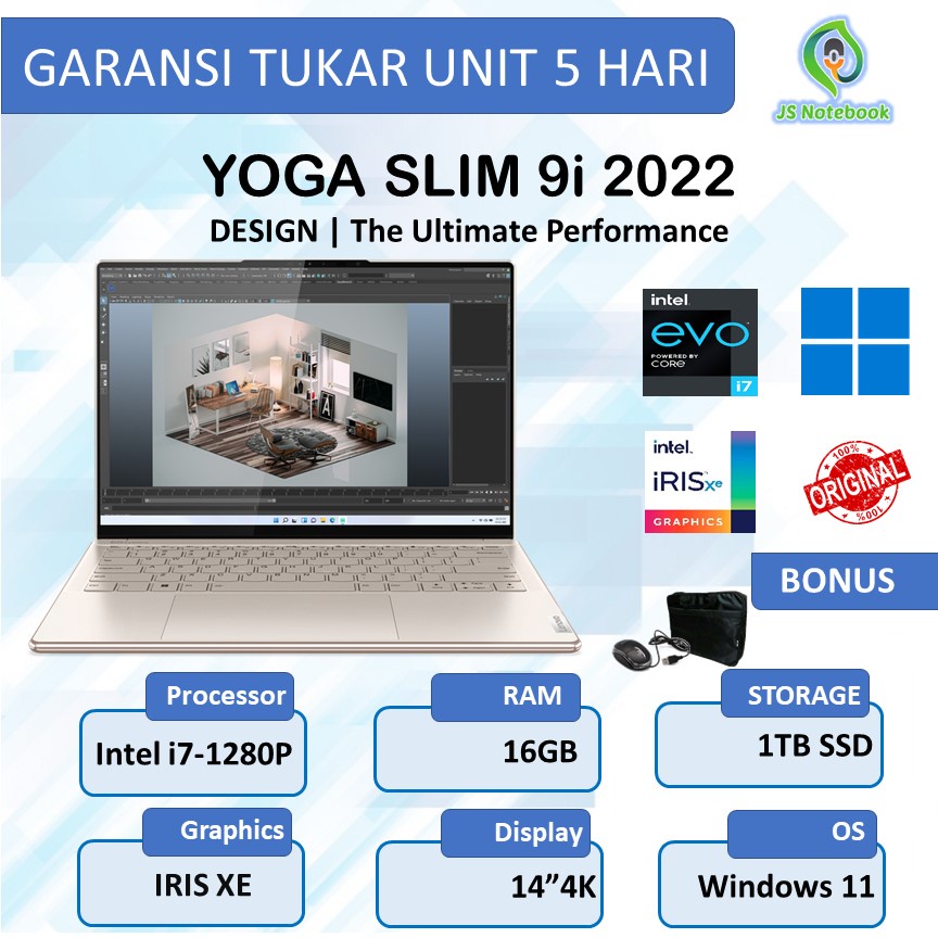 Jual LENOVO YOGA SLIM 9i 2O22 TOUCH i7-1280P 16GB 1TB SSD IRIS XE WINDOWS 11+OHS 2O21 14"4K OLED ...