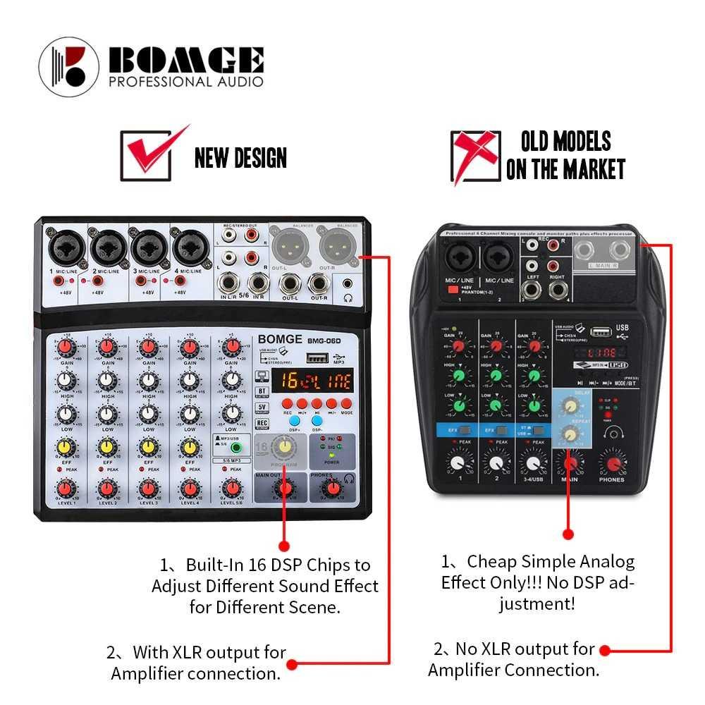 Jual BOMGE Live Audio Mixer Wireless Karaoke DJ 6 Channel 16 DSP - BMG-06D Kualitas Terbaik ...