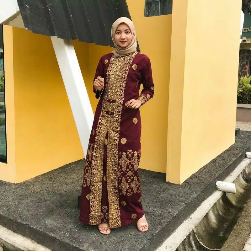 Jual Gamis songket ashanty warna marun/gamis couple | Shopee Indonesia