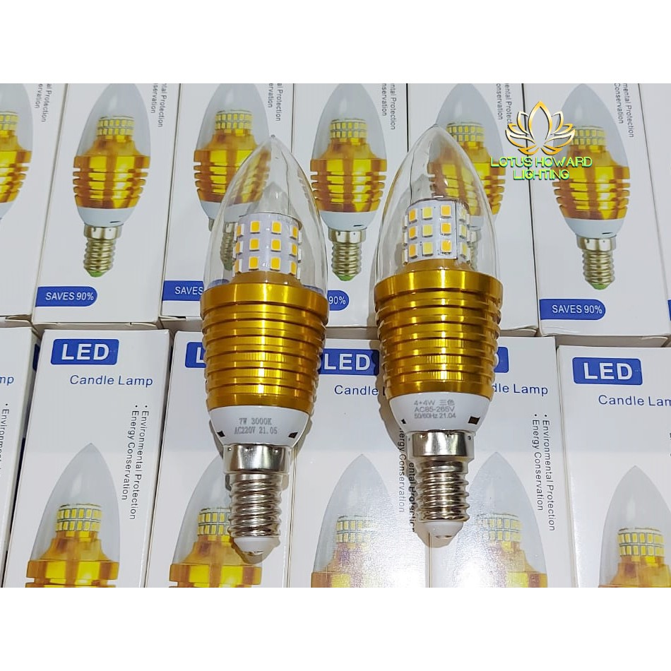 Jual LAMPU LED E14 LILIN CANDLE 8 WATT ( 4W+4W) 3WARNA / 7 WATT KUNING | Shopee Indonesia