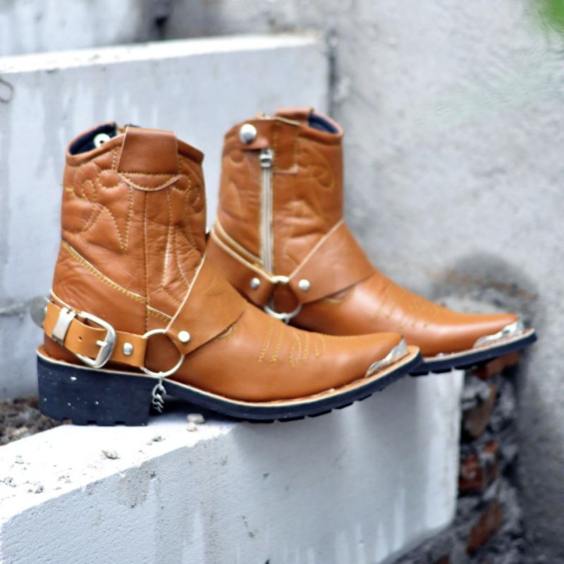 Jual Temukan Sepatu Kulit Asli Sepatu Pria Jenggel Cowboy Bikers Boots ...