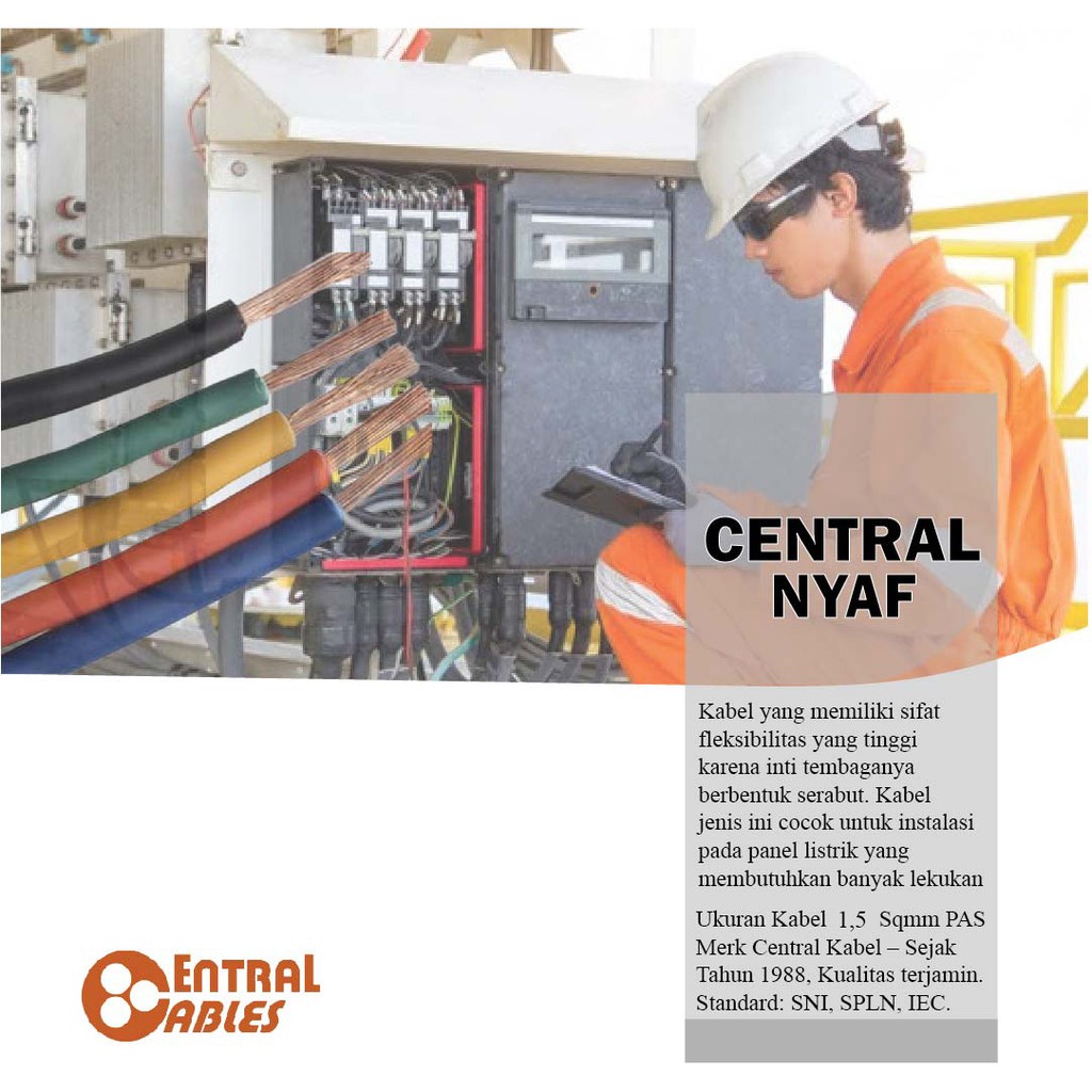 Jual SNI CENTRAL KABEL NYAF 1.5 Sqmm 750V Meteran ( H07VK / AF / BVR 1.5mm 1x1.5mm 1.5Sqmm 1x1 ...