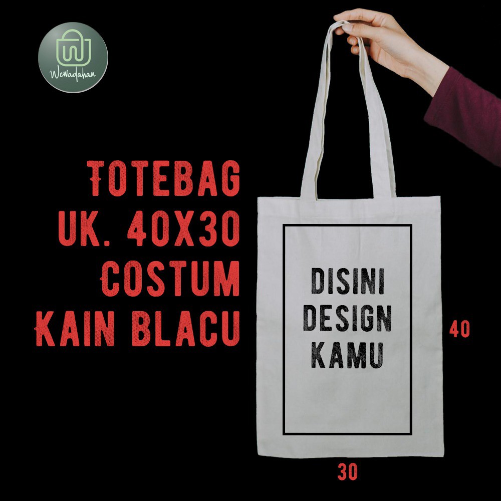 Jual Tas totebag blacu premium 30x40 polos custom satuan bisa untuk , lukis ,seminar ,souvenir ...