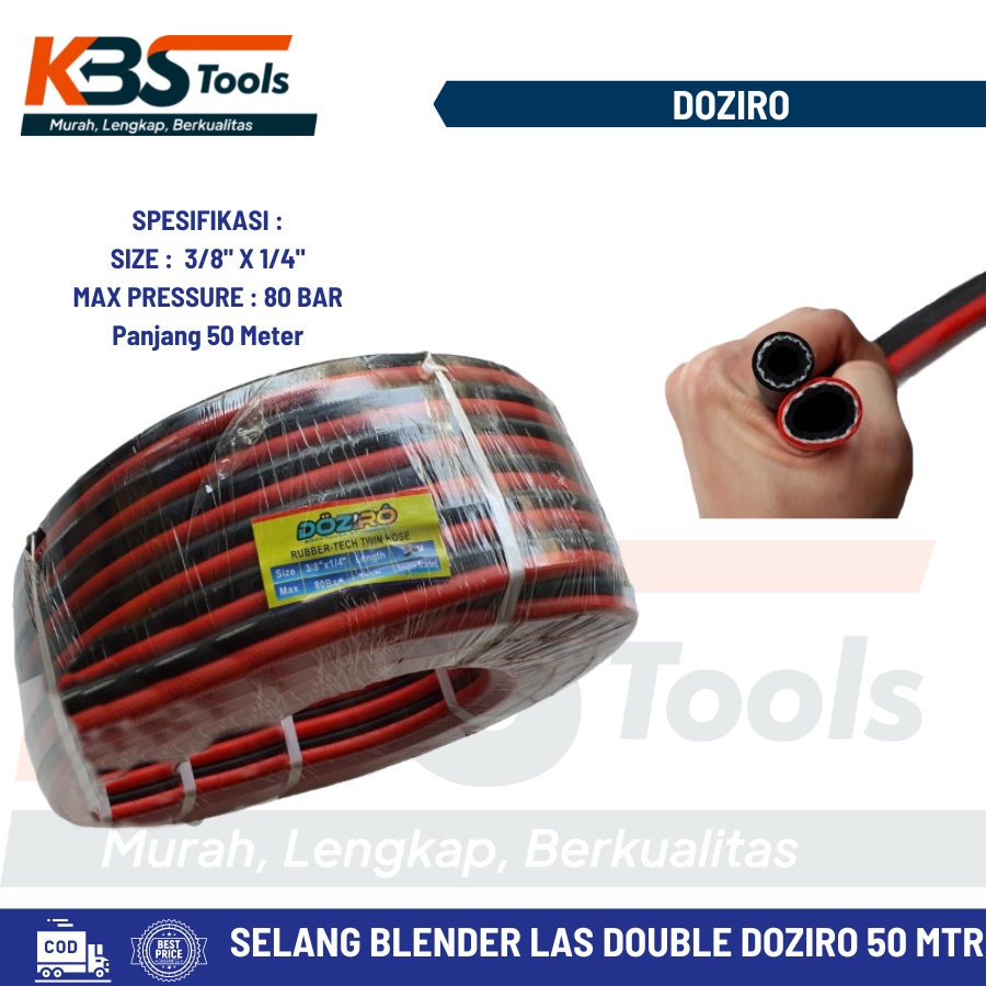 Jual Selang Blender Las Double 3/8" x 1/4" Rubber Twin Hose 50 Meter ...