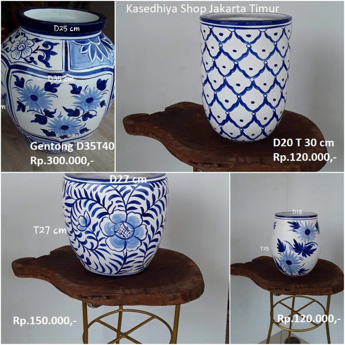 Jual Pot Biru Putih Lukisan Bunga Lukisan Tangan Tanah Liat D27 Cm ...