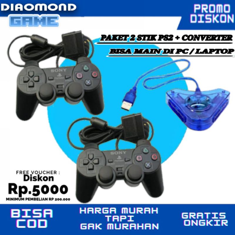 Jual STIK PS2 SEMI ORI HITAM 2 PCS + CONVERTER USB 2 DOBEL | Shopee ...