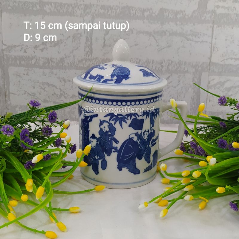 Jual Mug Tutup Keramik Biru Putih (SATUAN) | Shopee Indonesia