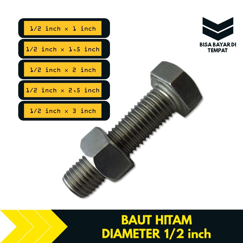 Jual Baut Mur Hitam Diameter 1/2 Inch M12 Panjang 4 5 6 7 cm TBMS396 | Shopee Indonesia