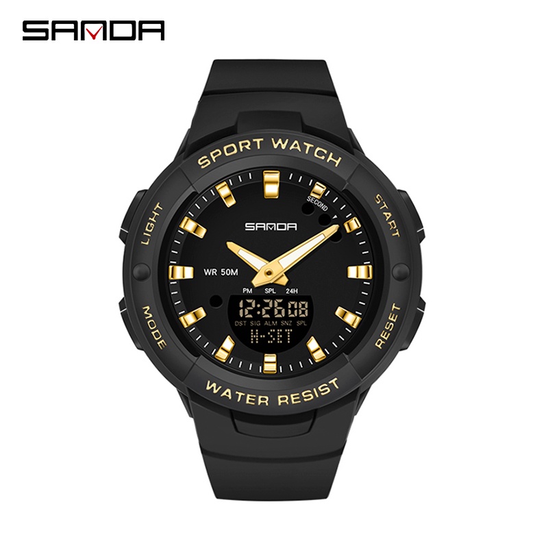 Jual SANDA 6005 Jam Tangan Wanita Pria Digital Analog Tali Rubber Chronograph Anti Air | Shopee ...