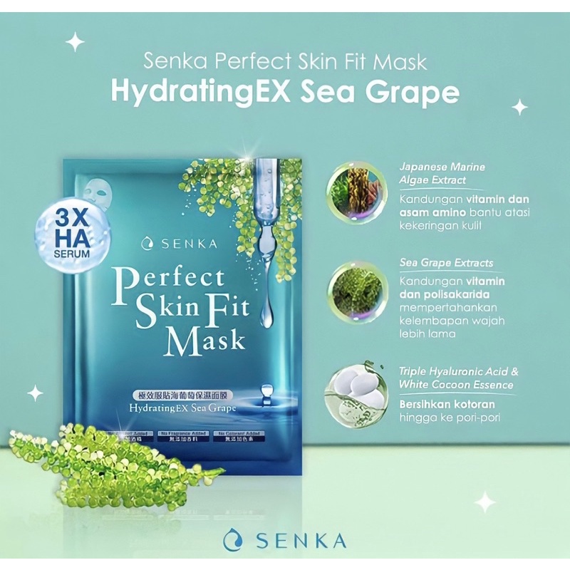 Jual SENKA PERFECT SKIN FIT MASK HYDRATING EX SEA GRAPE 23 GRAM ...