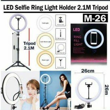 Jual Paket Lampu Ring Light LED 26CM Holder Hp Plus TRIPOD 2.1M ...