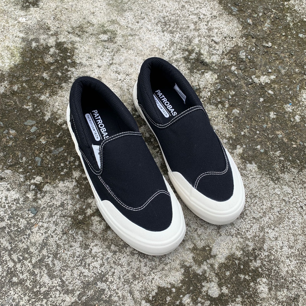 Jual PATROBAS FOOTWEAR - CLOUD SLIP ON BLACK WHITE | Shopee Indonesia
