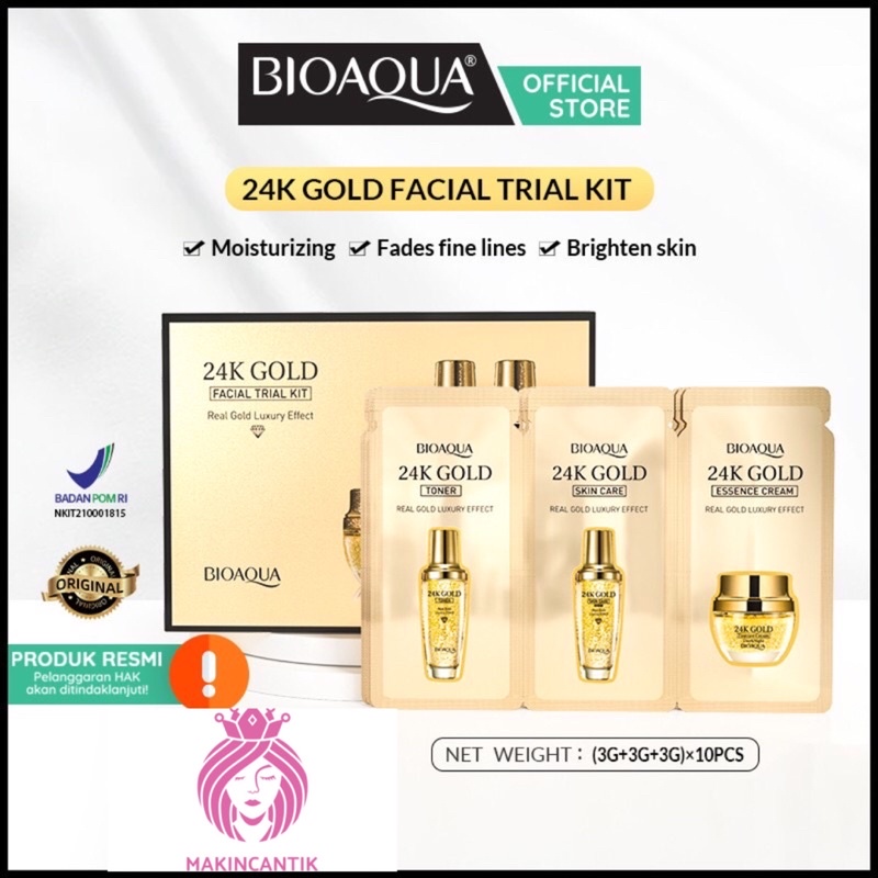 Jual Bioaqua 24k Gold Serum/ Cream/ Toner Facial Trial Kit | Shopee ...