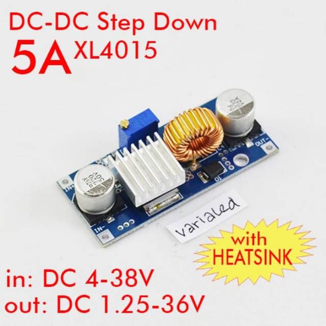 Jual XL4015 adjustable 5A DC-DC Step Down +Heatsink in 4-38V out 1.25 ...