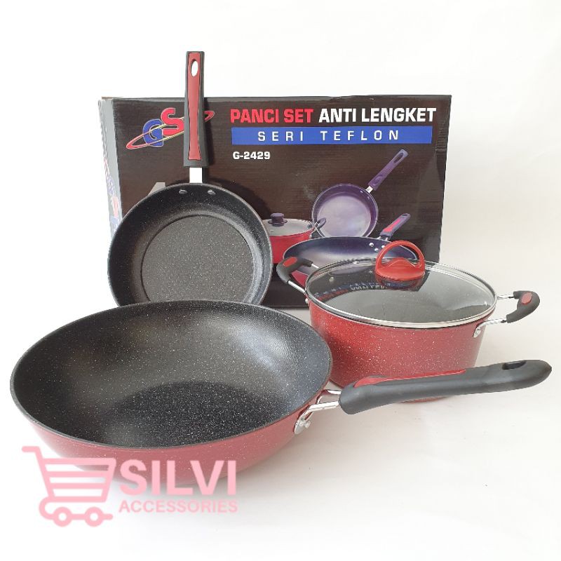 Jual Panci Wajan Set Teflon Anti Lengket GSF 2429 QME 2432 Cookware Set Teflon Murah Kado Nikah ...