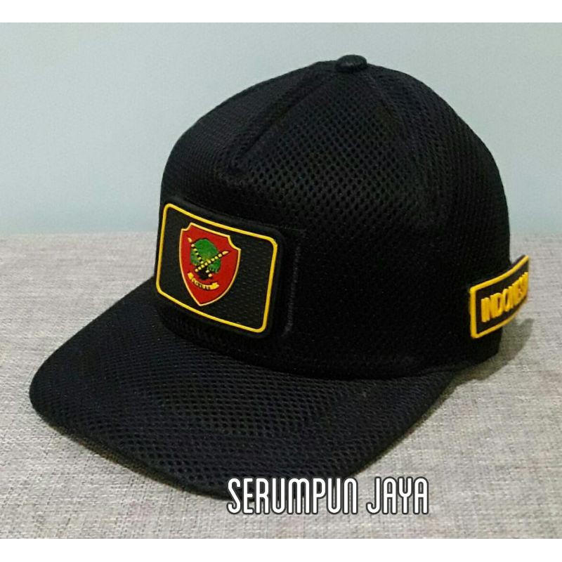 Jual TOPI LINMAS - TOPI LINMAS HITAM 3PATCH JARING DOUBLE MESH VELCRO ...