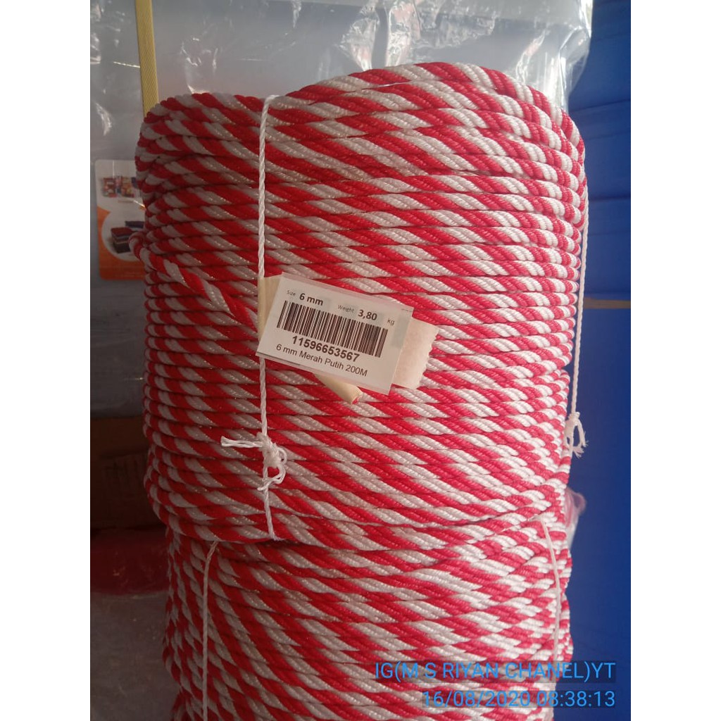 Jual tali tampar 6mm merah putih 200m | Shopee Indonesia
