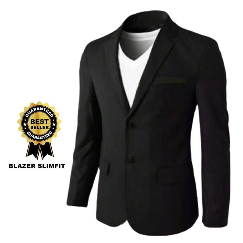 Jual Jas Blazer Pria Hitam kancing 2 Slimfit Formal Premium | Shopee Indonesia