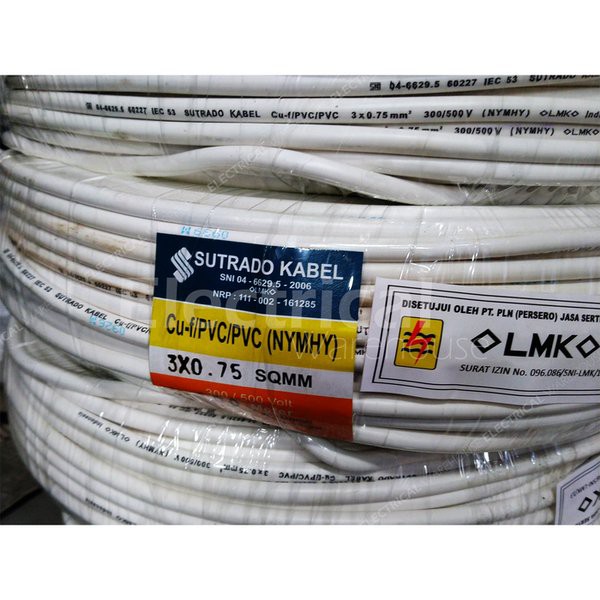 Jual Kabel Serabut NYMHY 3x0.75mm2 SUTRADO 50 Meter ( NYM HY 3x0.75mm 3x0.75 50M 50 M Mtr ...