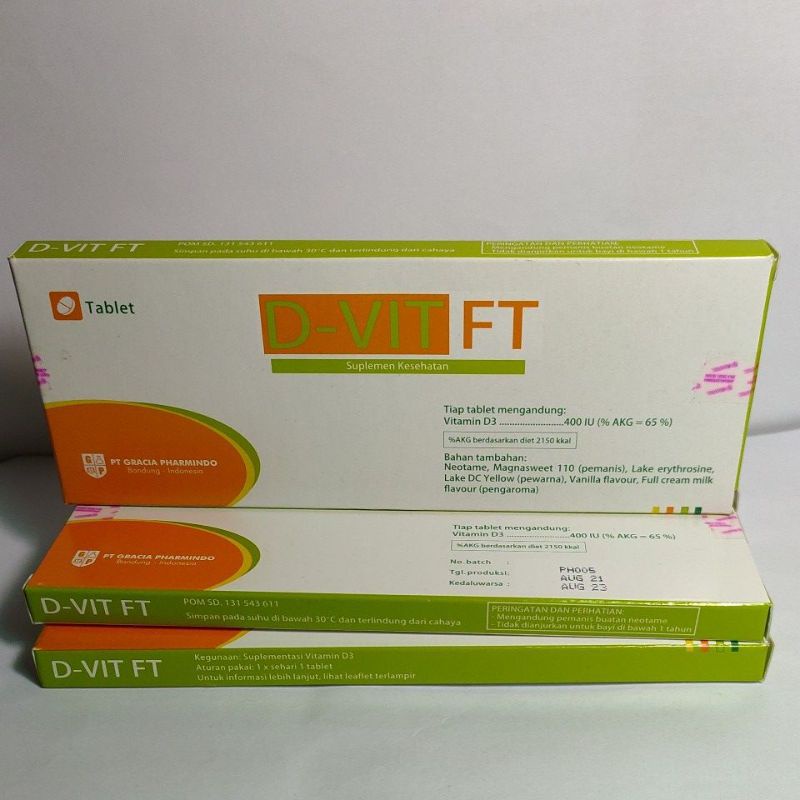 Jual D-Vit FT Tablet "Vitamin D3 400 UI Harga per/dus/box isi 3 setrip ...