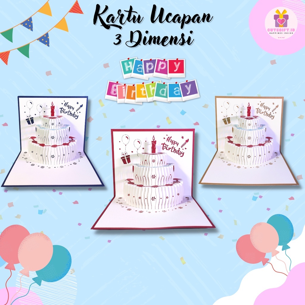 Jual Kartu Ucapan Ulang Tahun 3D Pop Up Happy Birthday Pop Up 3D Card ...