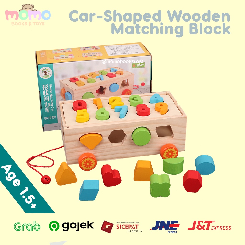 Jual [MOMO] Car-Shaped Wooden Matching Block | Mainan Belajar Balok ...