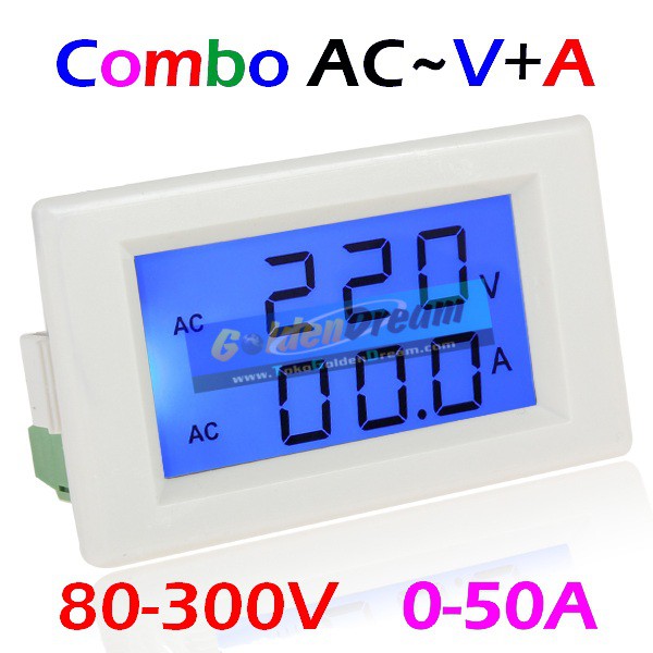 Jual 220v AC - Combo AC Voltmeter + Amperemeter 80-300V 0-50A 2in1 Volt ...
