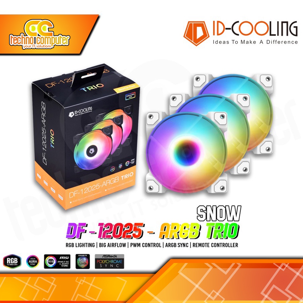 Jual FAN CASING ID-COOLING DF-12025-ARGB TRIO SNOW Editions - 12cm/120mm ARGB PWM Fan Triple ...