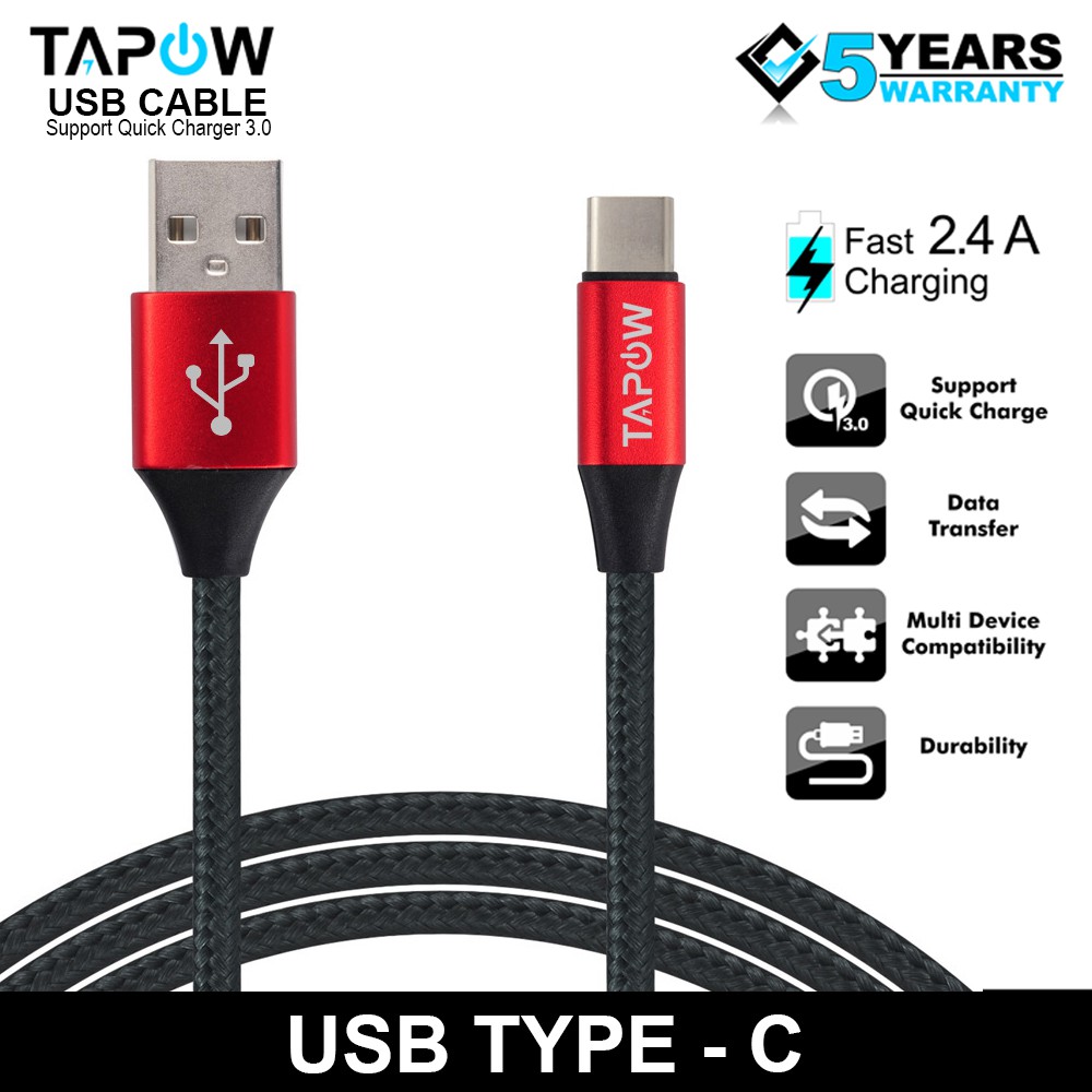 Jual KABEL DATA QUICK CHARGING TYPE-C NYLON TAPOW CB008C-RB | Shopee ...